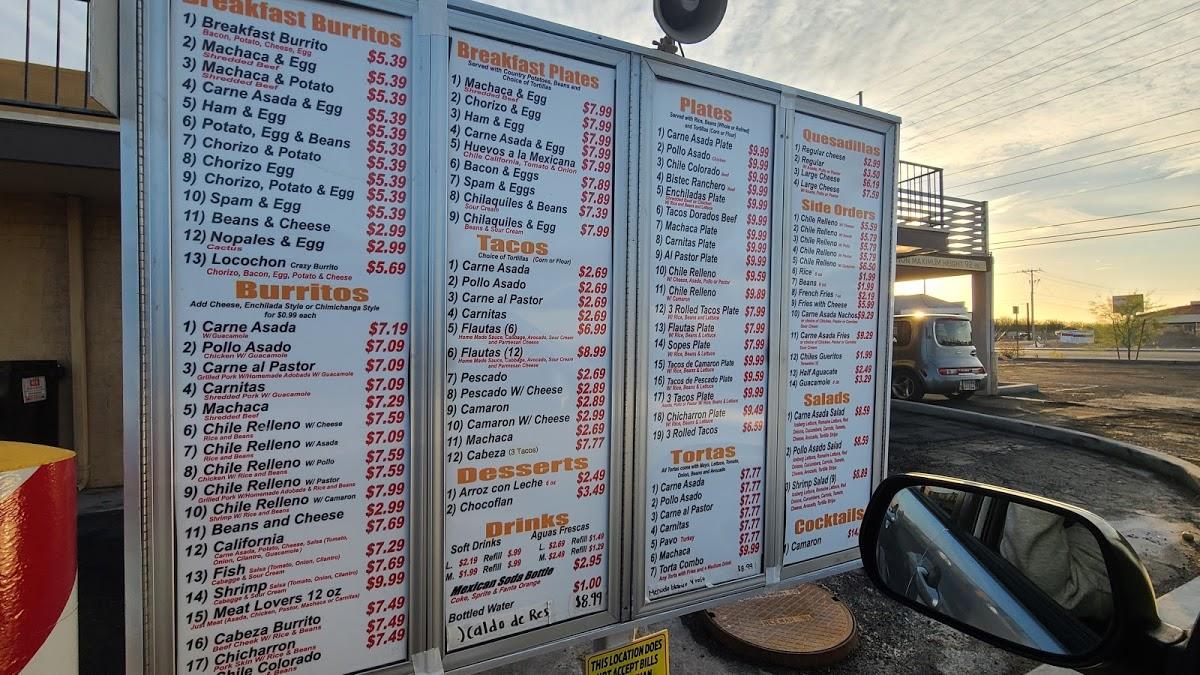Menu at Las Palmitas Taco Shop restaurant, Yuma