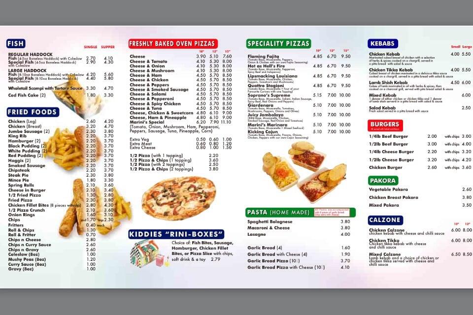 Menu at Marini's Takeaway Dunfermline restaurant, Dunfermline, 75 ...