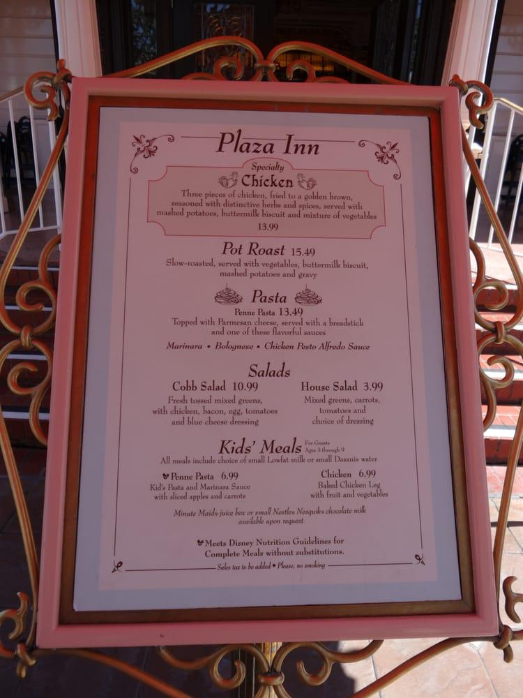 Menu at Plaza Inn restaurant, Anaheim, Disneyland Park