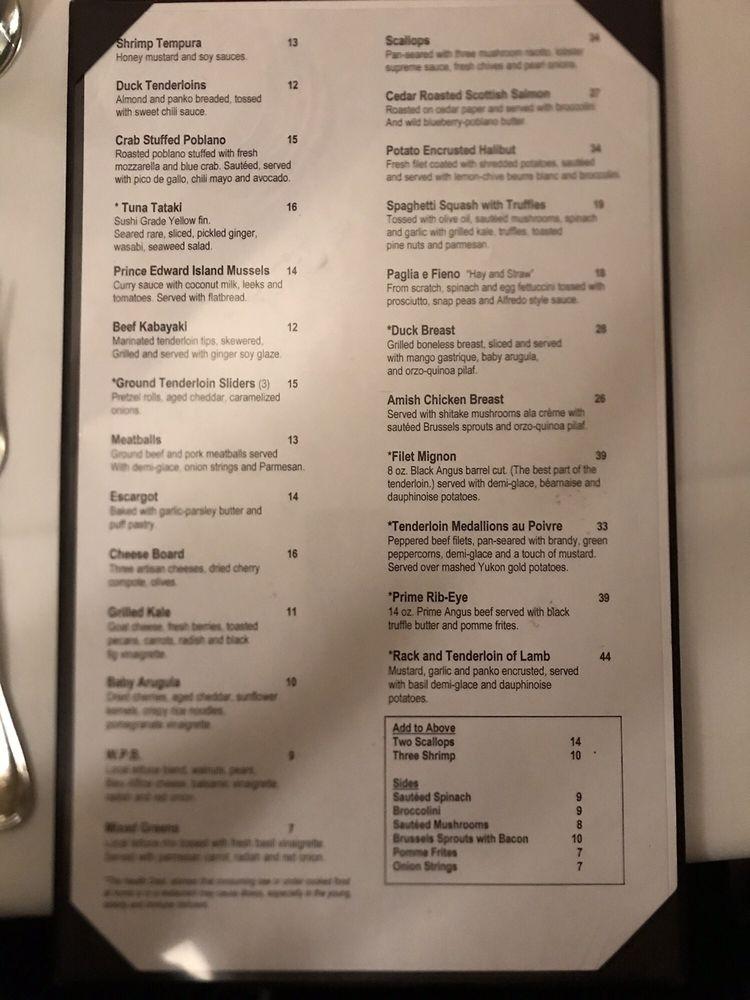 Menu at Sebastian's pub & bar, Racine