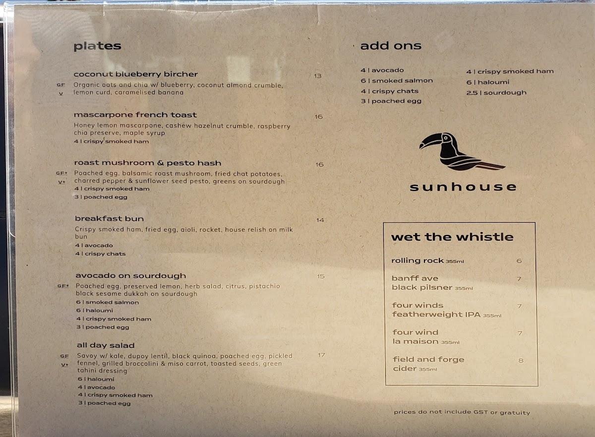 Menu at Sunhouse Cafe, Jasper