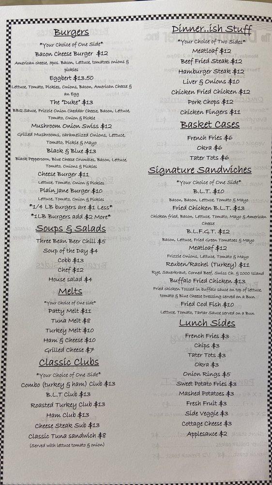 Menu at The Daybreak diner restaurant, Orlando