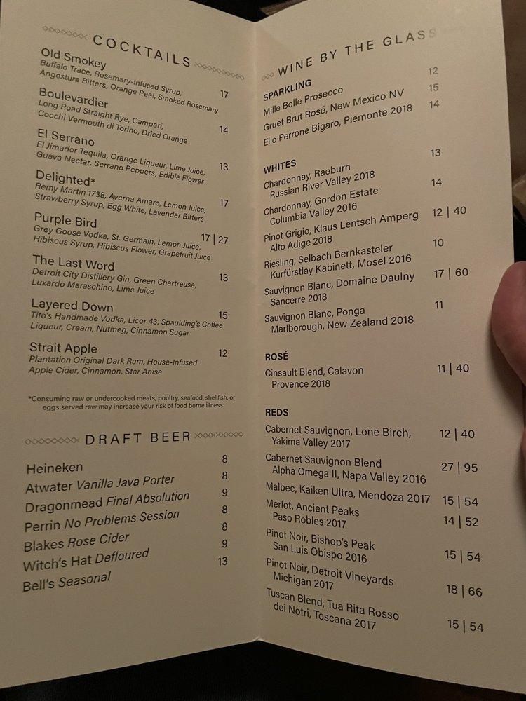 Menu at D.PRIME Steakhouse, Detroit