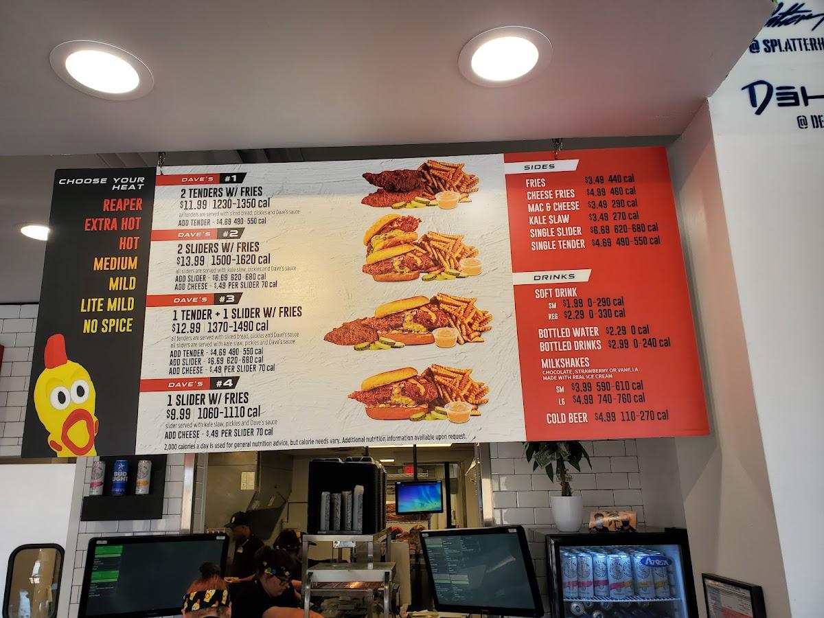 Menu at Dave's Hot Chicken restaurant, Waco