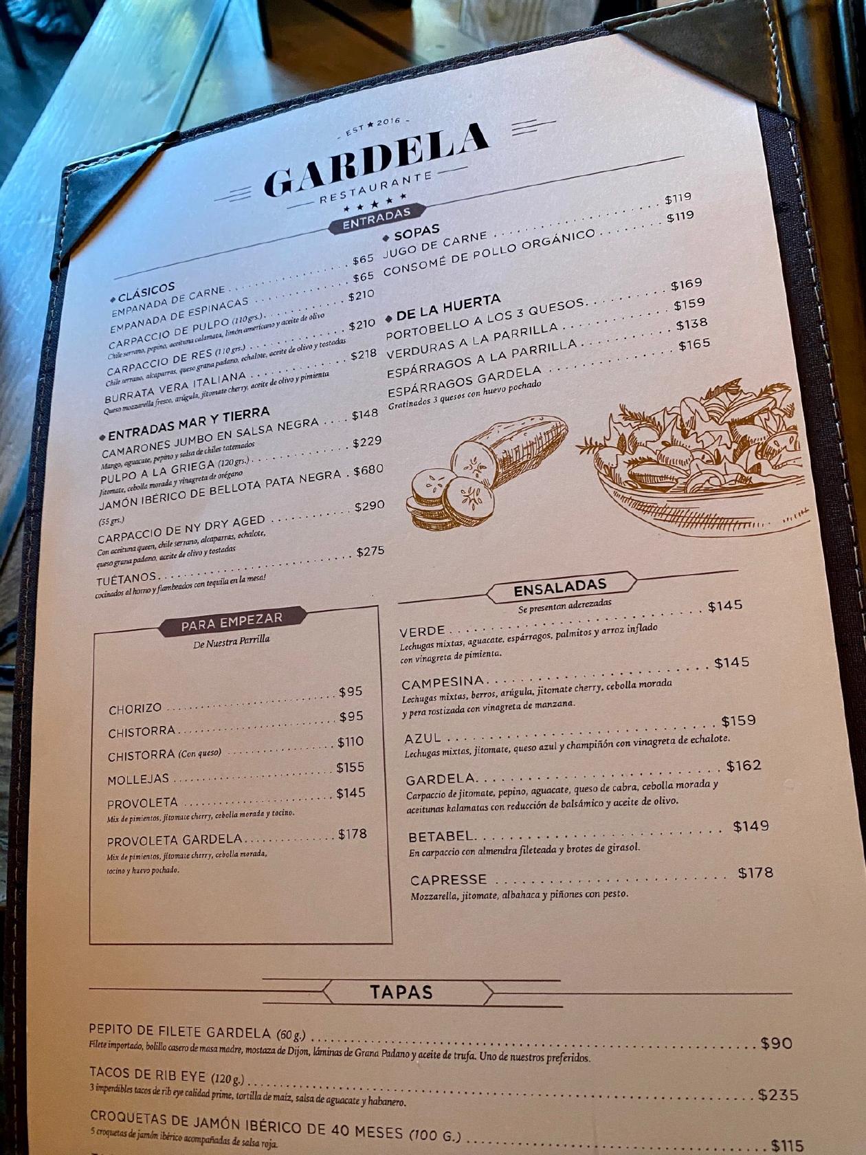 Carta del restaurante Gardela, Ciudad López Mateos, Av. Álvaro Obregón 31