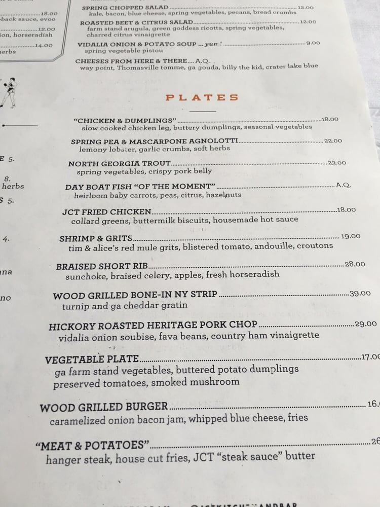 Menu at JCT. Kitchen & Bar, Atlanta