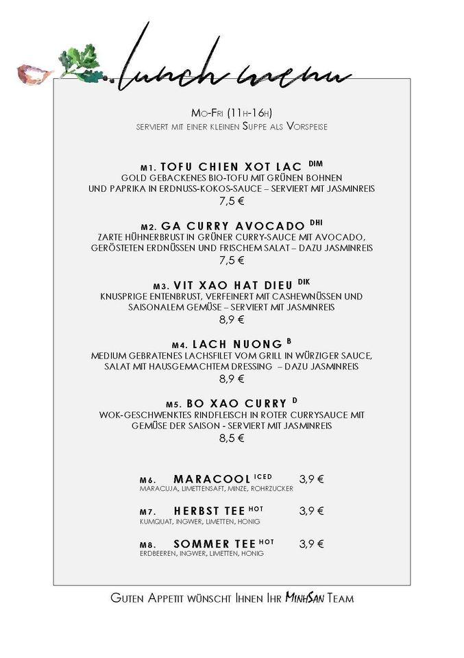Menu at Minh San restaurant, Berlin, Reinhardtstraße 44