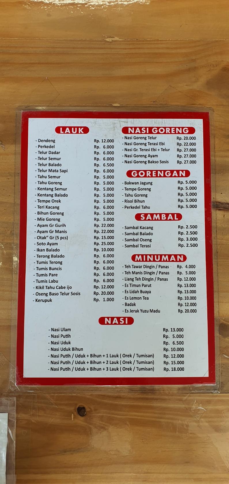 Menu at Nasi Ulam Bu Yul cabang Gading Serpong restaurant, Cihuni