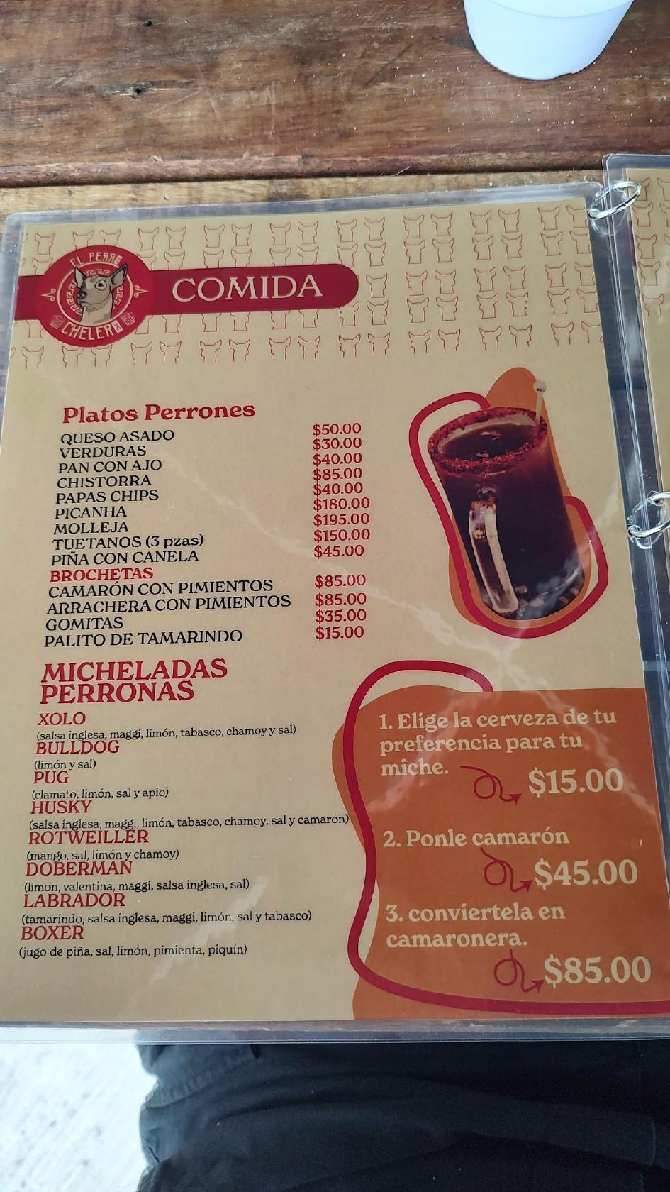 Menu at Perro Chelero restaurant, Mexico, Carr. Xalapa Veracruz 400