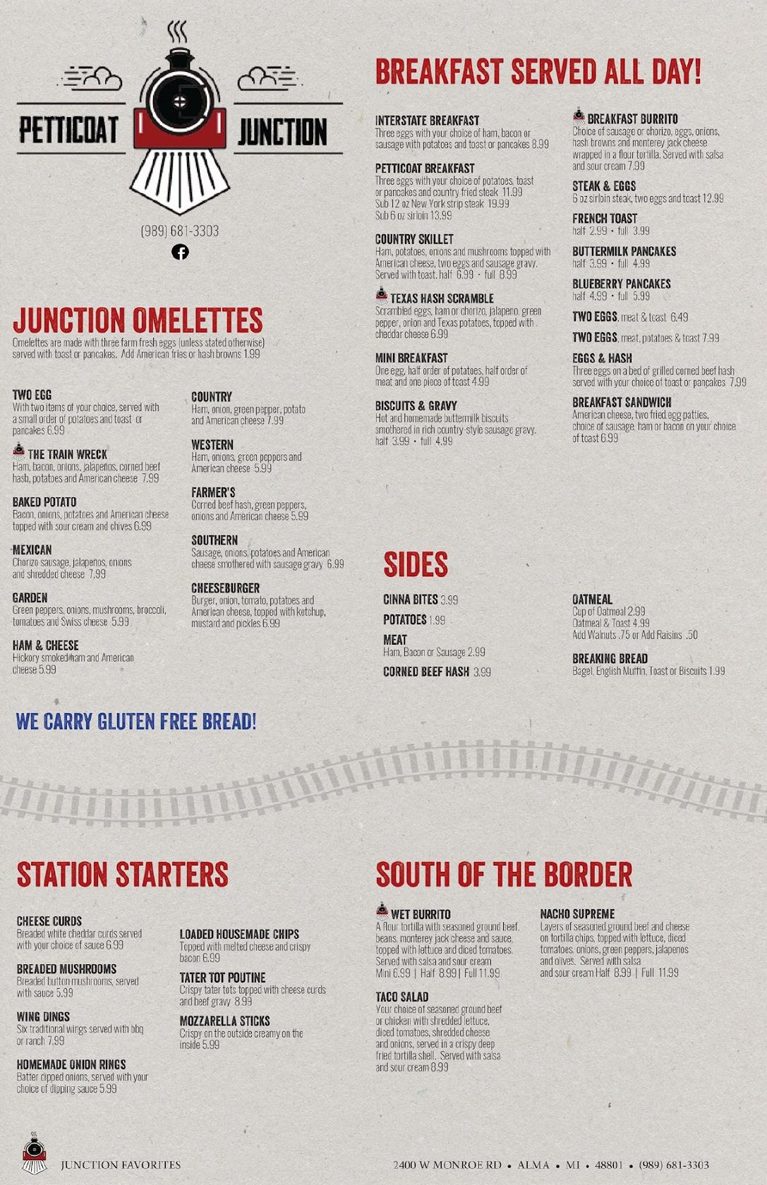 Menu at Petticoat Junction restaurant, Alma