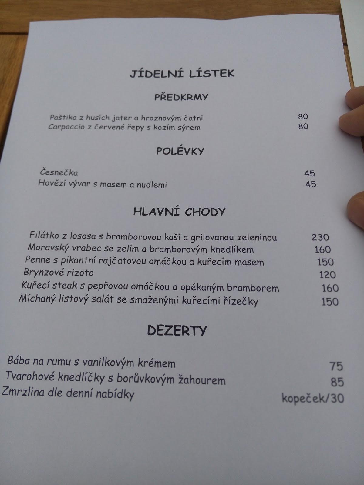 Menu at Rodinný hotel Pod Bílou skálou restaurant, Křižánky