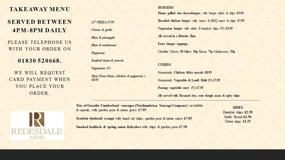 Menu at The Redesdale Arms pub & bar, Rochester