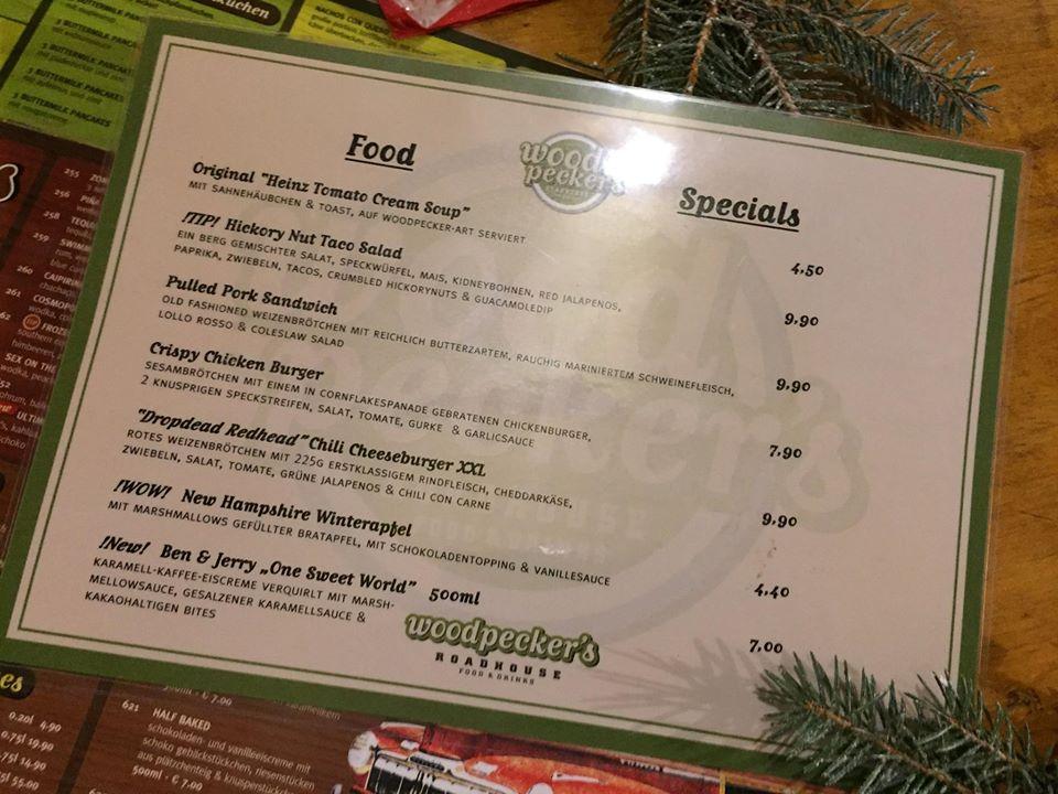 Menu at Woodpeckers Roadhouse pub & bar, Bottrop