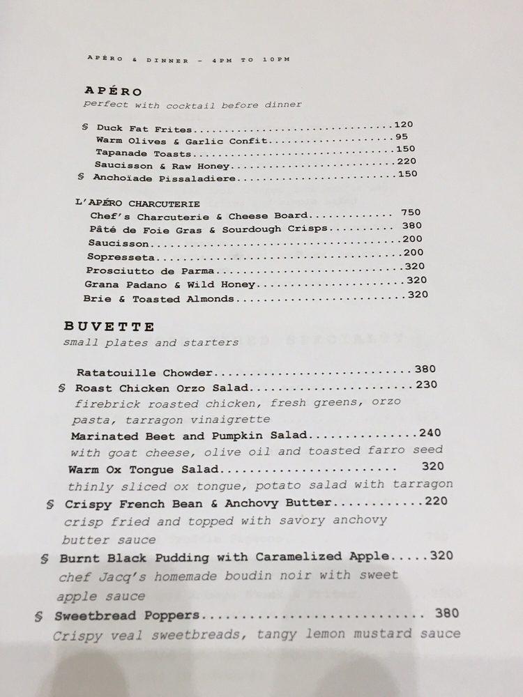 Menu at Apero restaurant, Quezon City