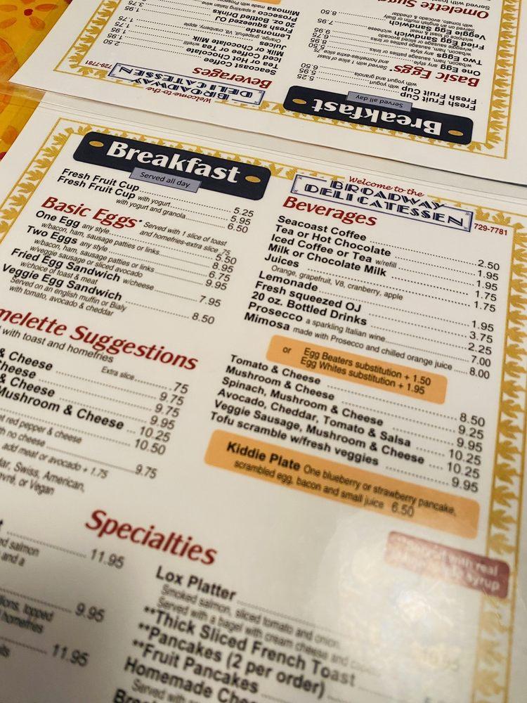 Menu at Broadway Delicatessen restaurant, Brunswick