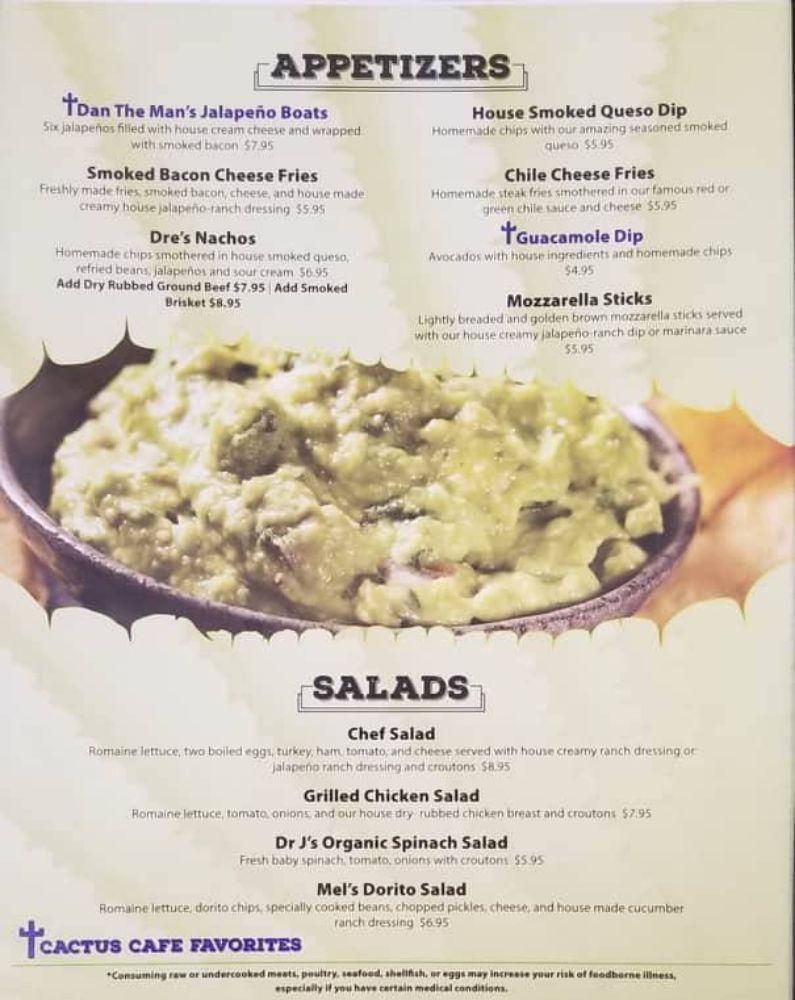 Menu at Cactus Cafe, Deming