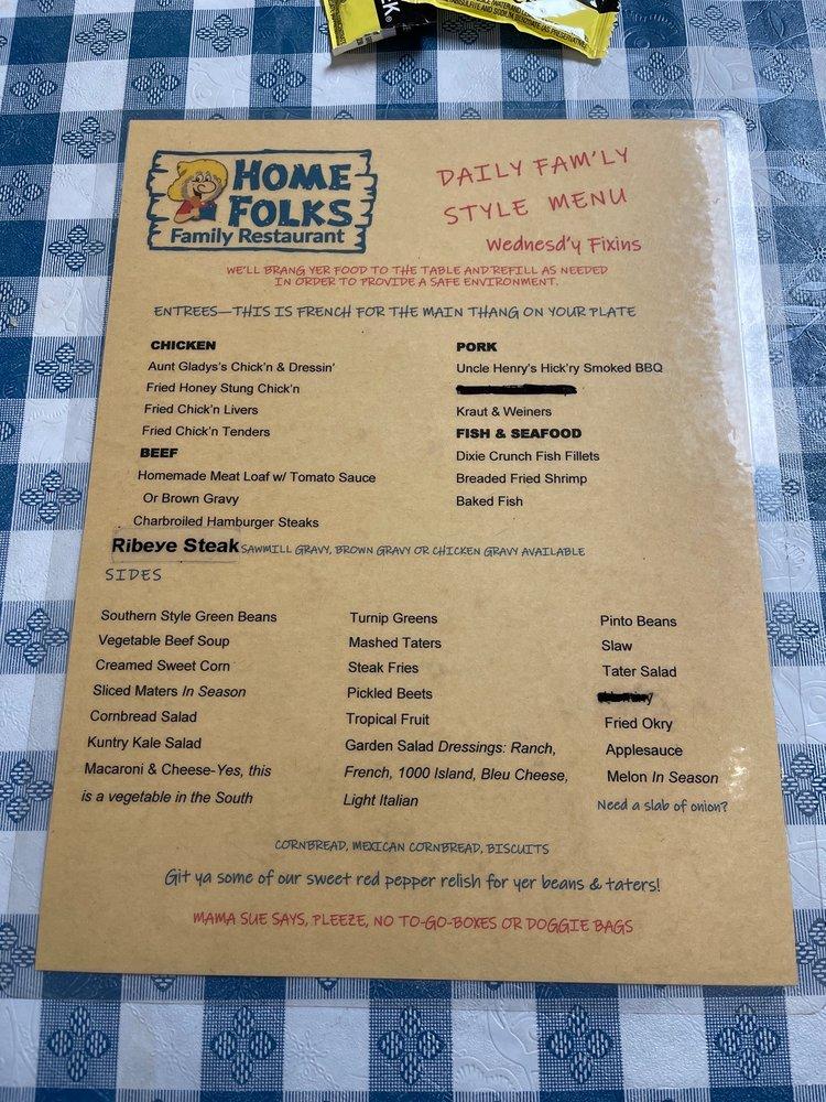 Menu at Home Folks Family Restaurant, Soddy-Daisy
