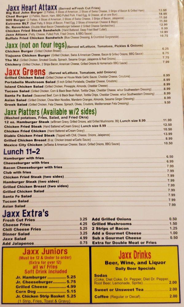 Menu at Jaxx Burgers restaurant, Paris