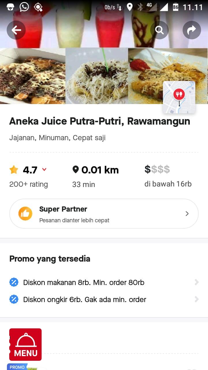 Menu at Juice putra putri restaurant, East Jakarta, RT.9/RW.13