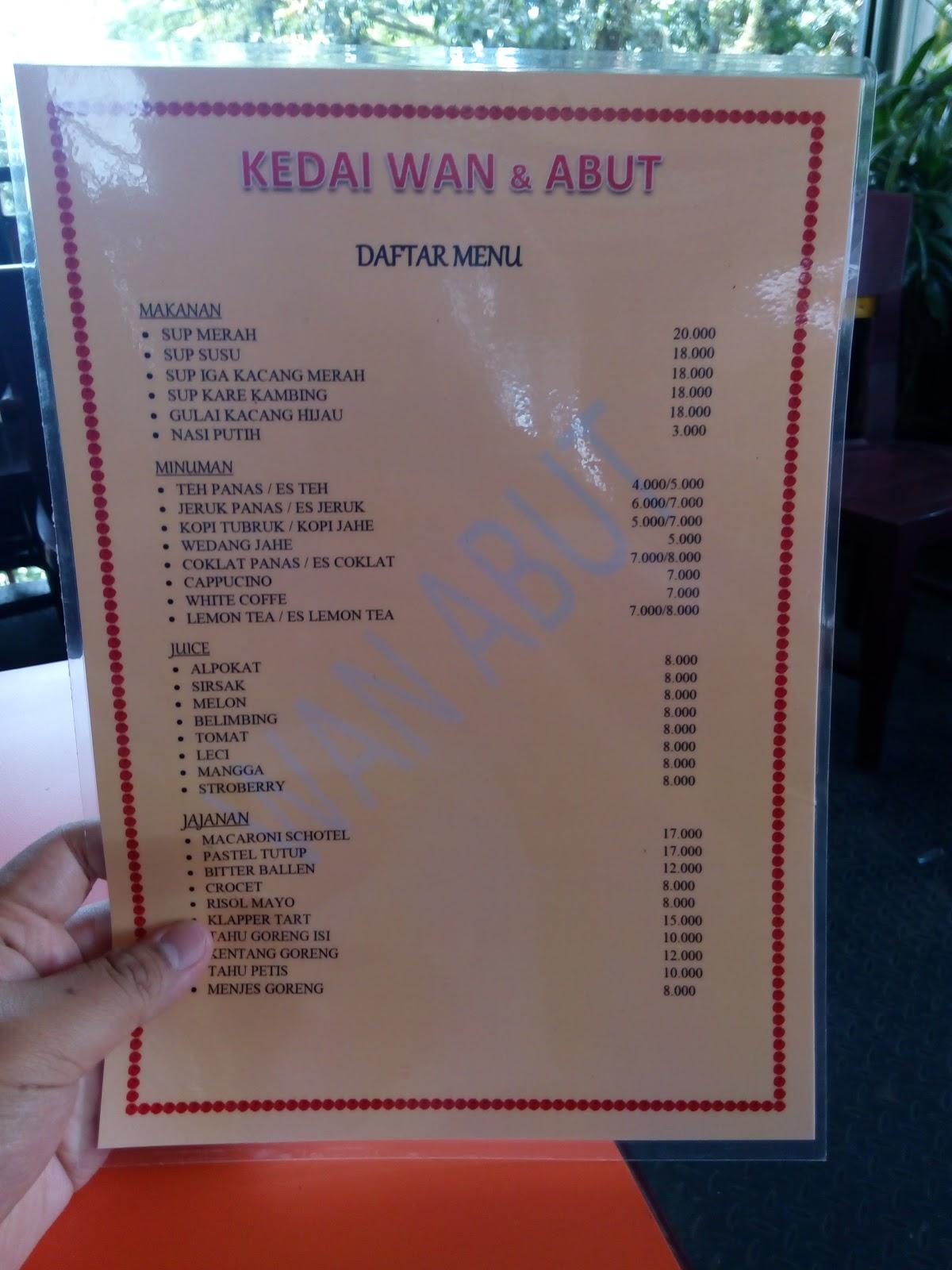 Carta del restaurante Kedai Wan & Abut Special Soup, Malang