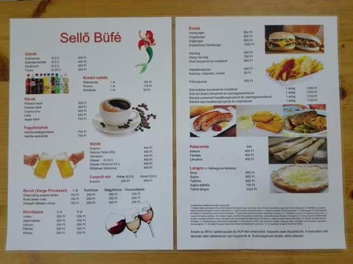 Menu at Sellő Büfé - Borostyán-tó restaurant, Zalalövő