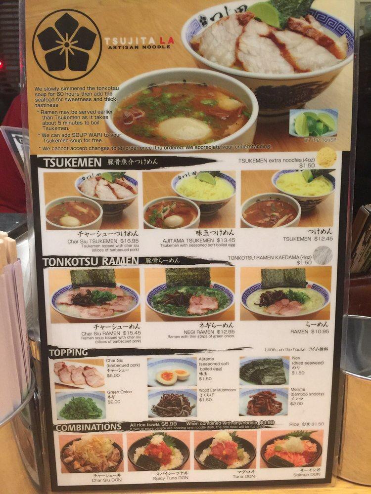 Menu at Tsujita LA restaurant, Los Angeles