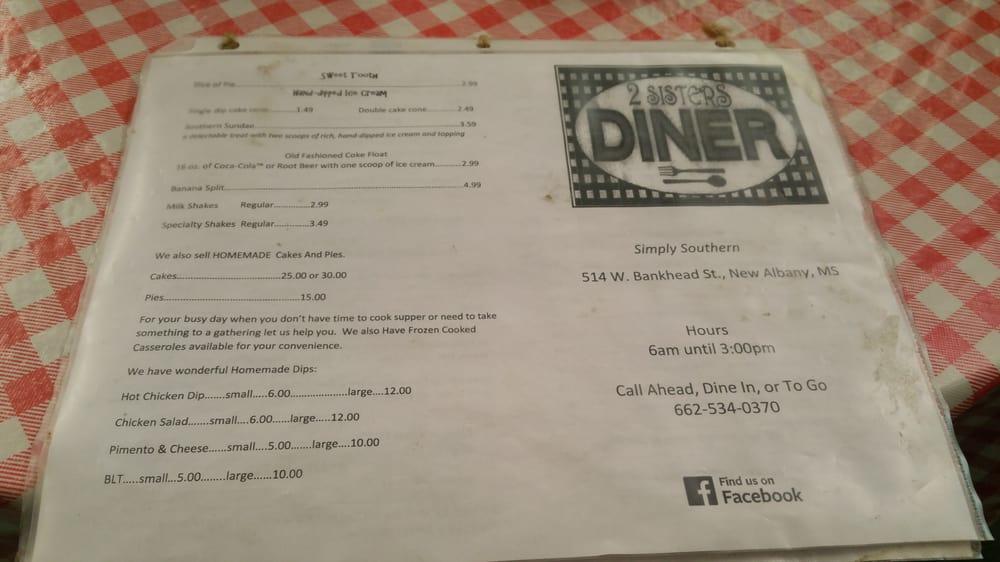 Menu at 2 Sisters Diner desserts, New Albany