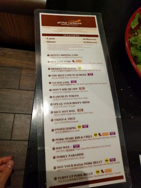 Menu at All That Barbecue, Irvine