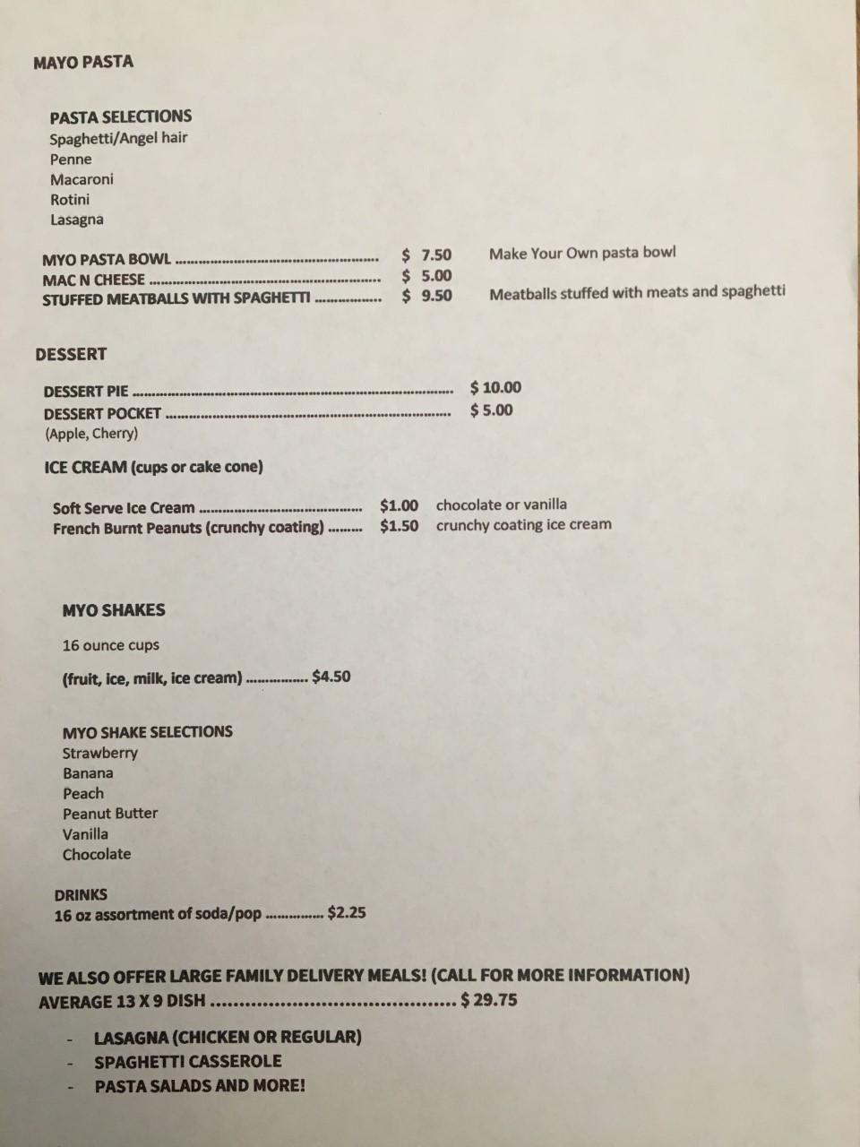 Menu at Italian Shack restaurant, Clay Center