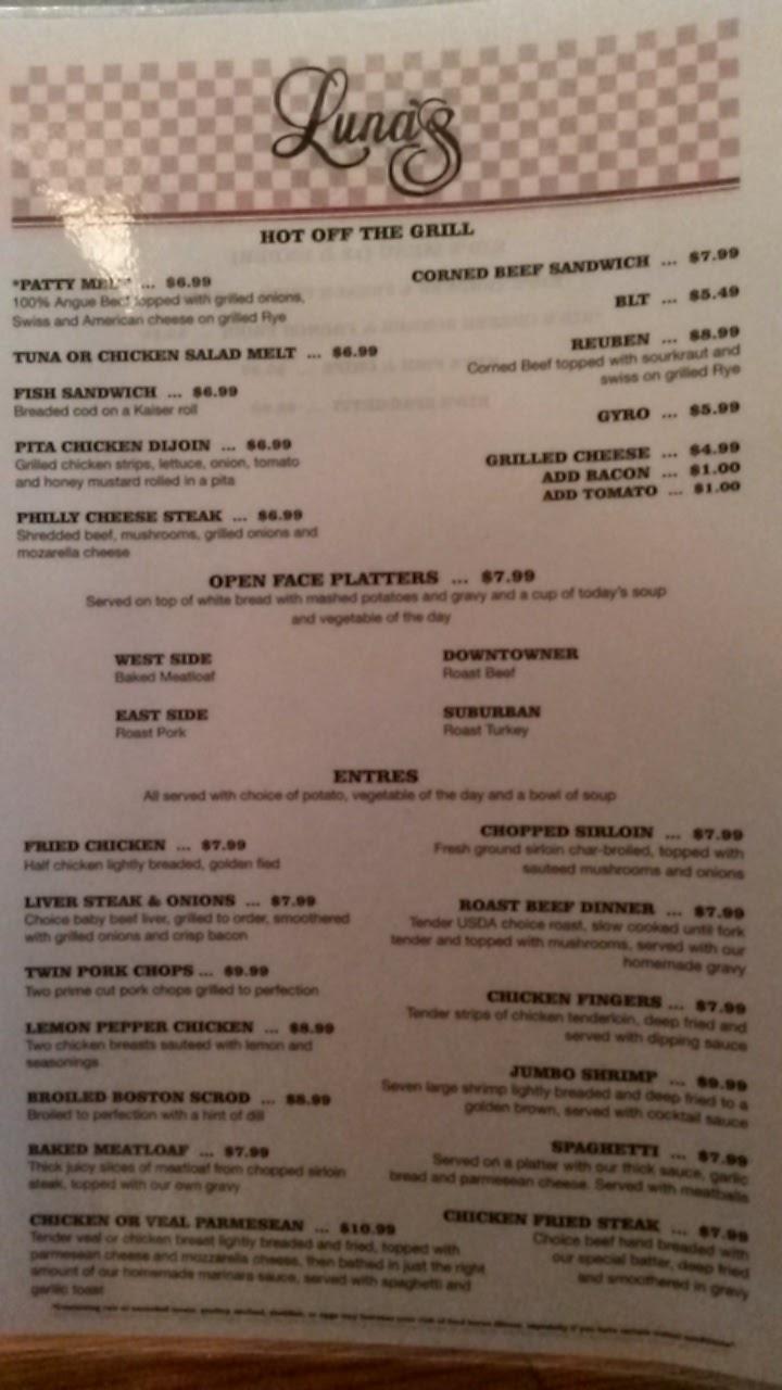 Menu at Luna's Family Restaurant, Brunswick