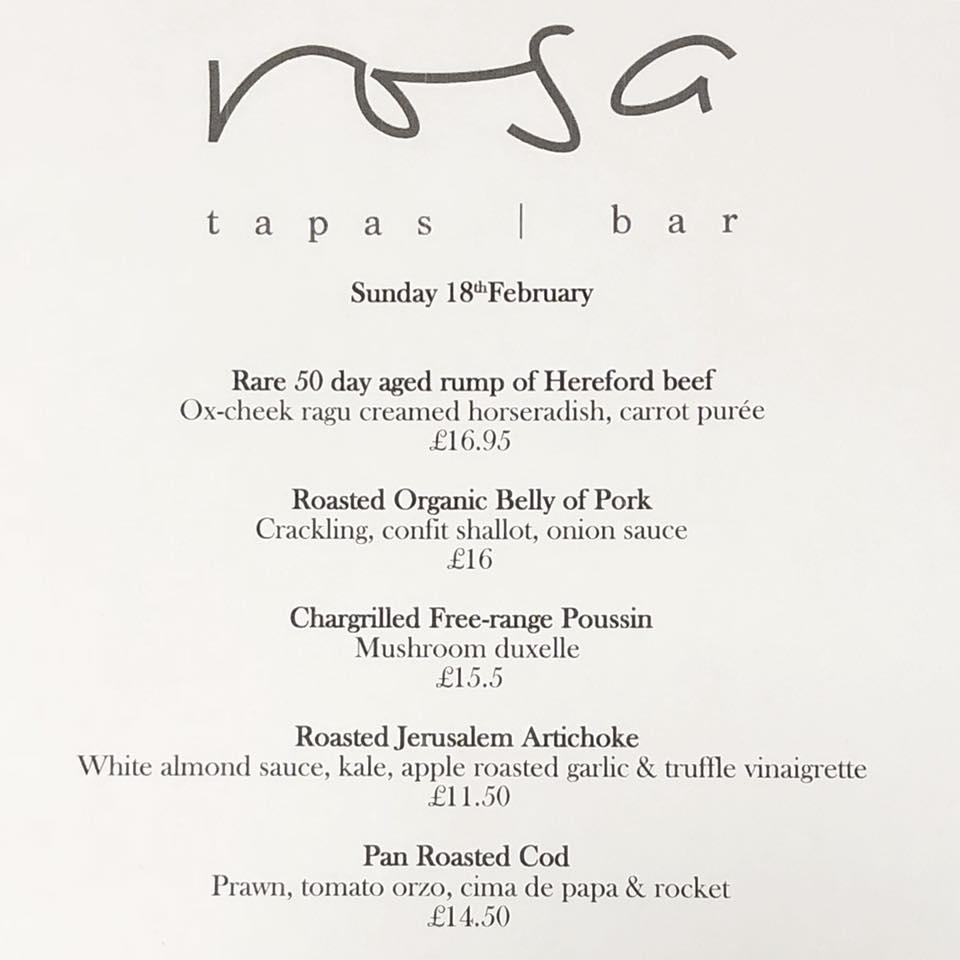 Menu at Rosa Bar & Tapas, Bristol