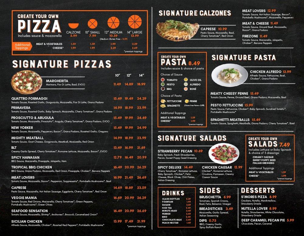 Menu at Vis-à-Vis pizzeria, Pickering