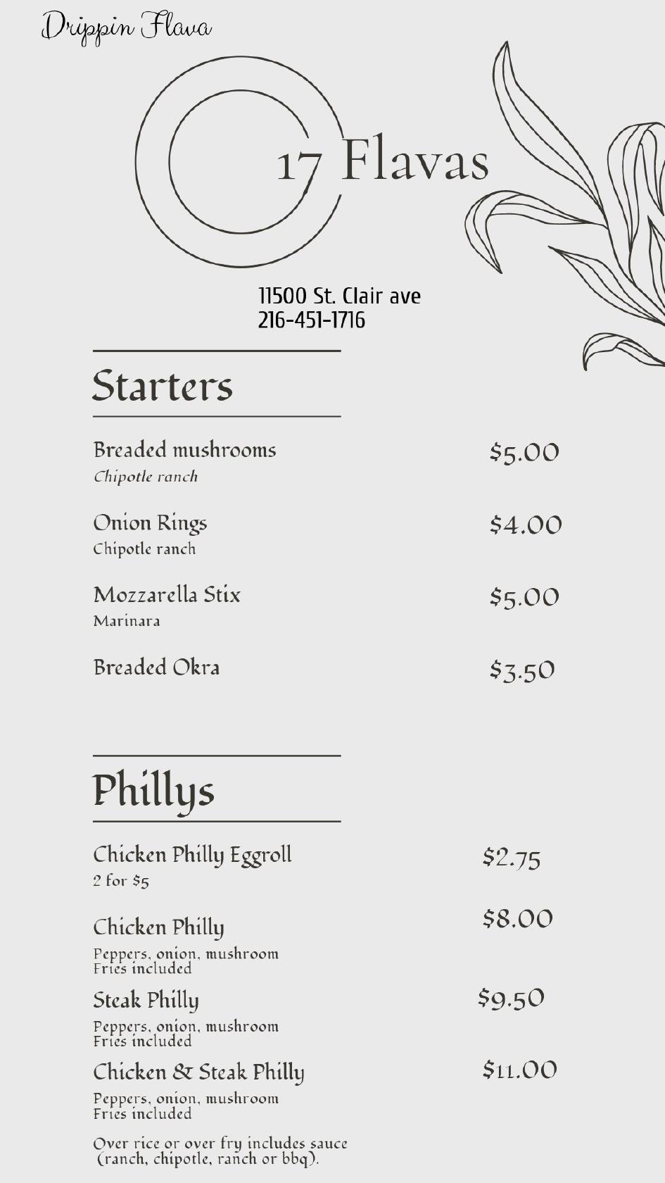 Menu at 17 FLAVAS restaurant, Cleveland