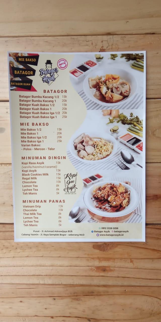 Carta del restaurante Batagor Asyik Yasmin, Bogor