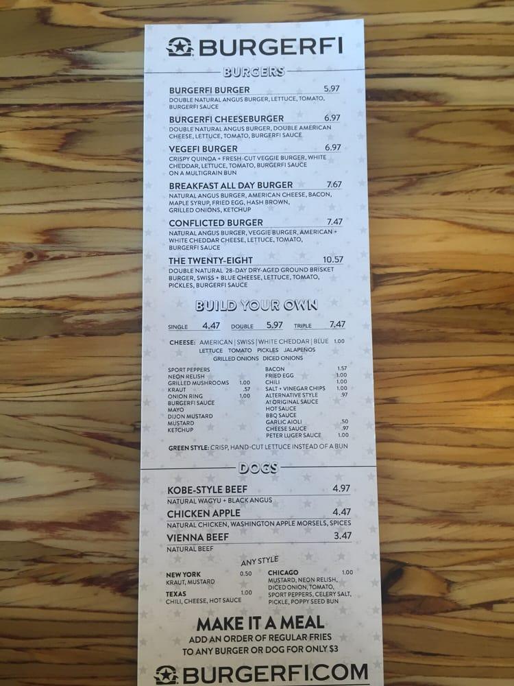 Menu at BurgerFi restaurant, Woodbridge