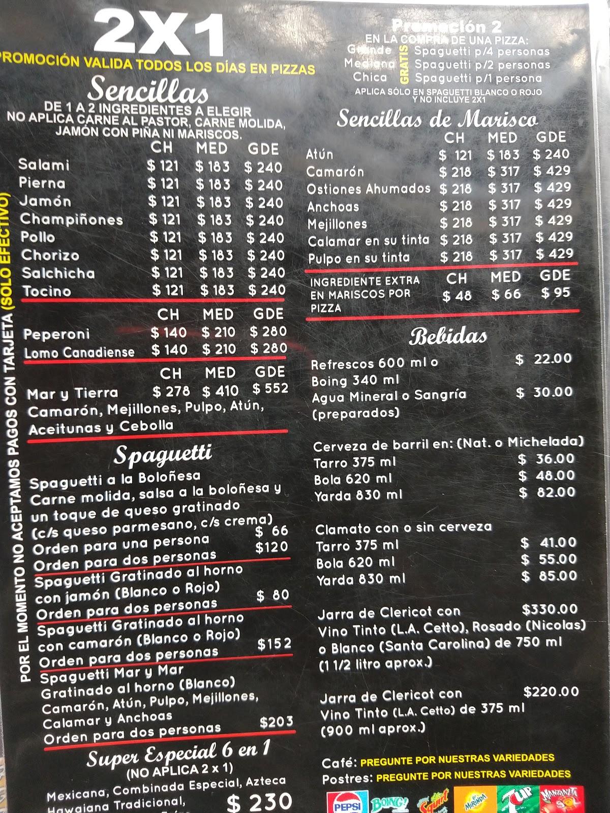 Carta del restaurante Charly Pizza, Ciudad del México, Ave 8