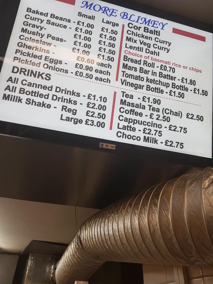 Menu at Cor Blimey restaurant, Bourton-on-the-Water