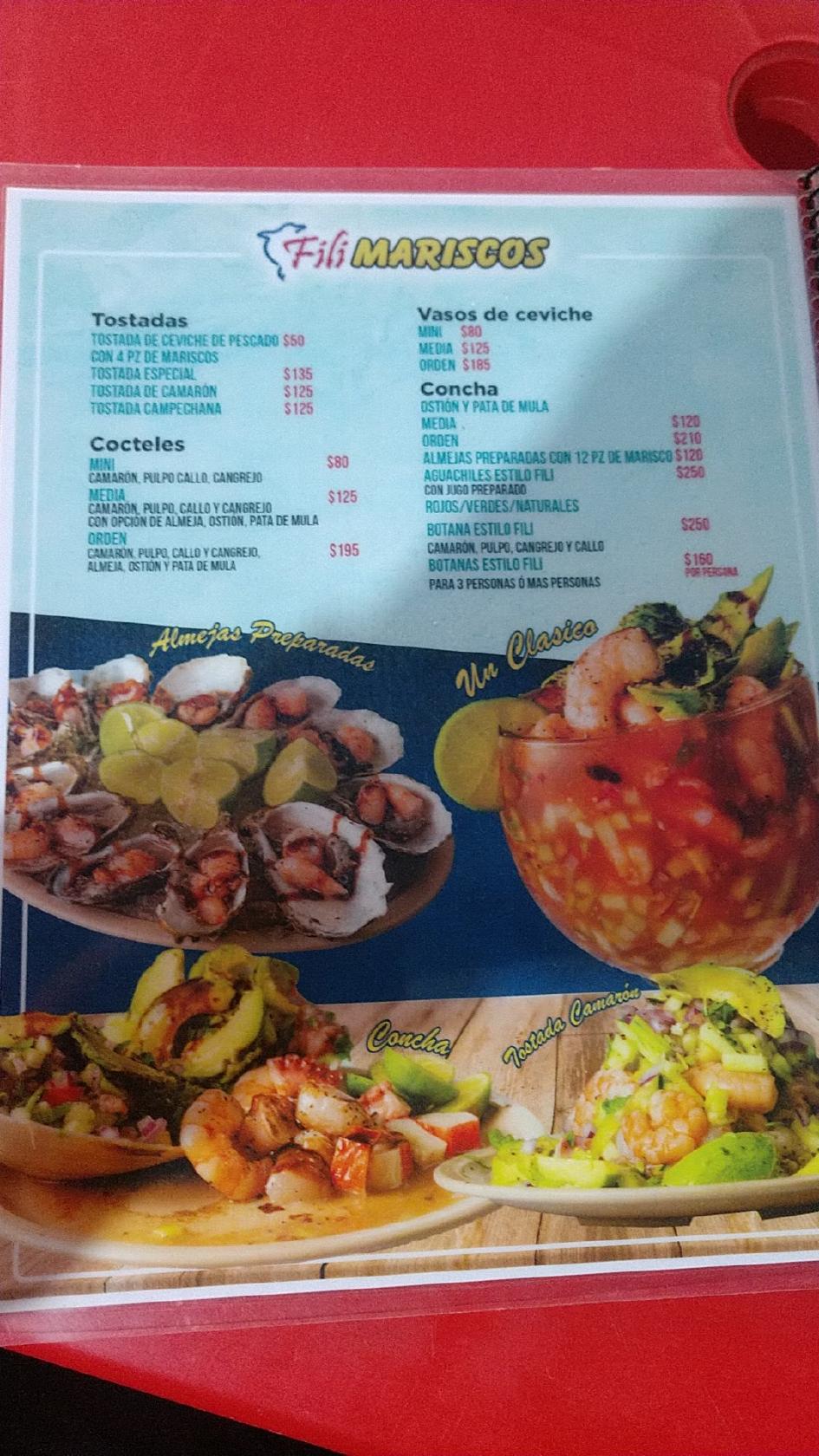 Carta del restaurante Fili Mariscos, Mexicali