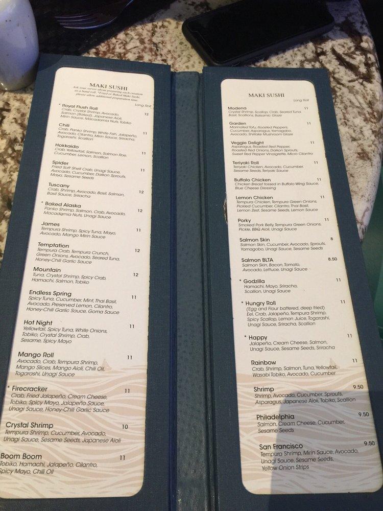 Menu at Oceano restaurant, Reno