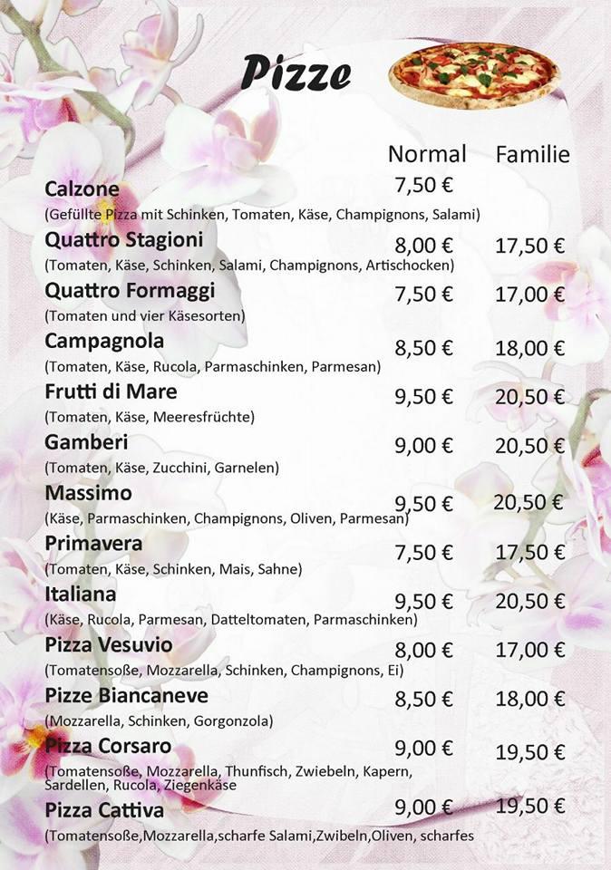 Speisekarte von Pizzeria da Massimo, Altomünster
