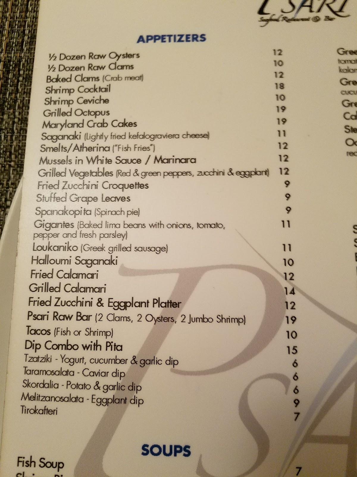 Menu at Psari pub & bar, New York City