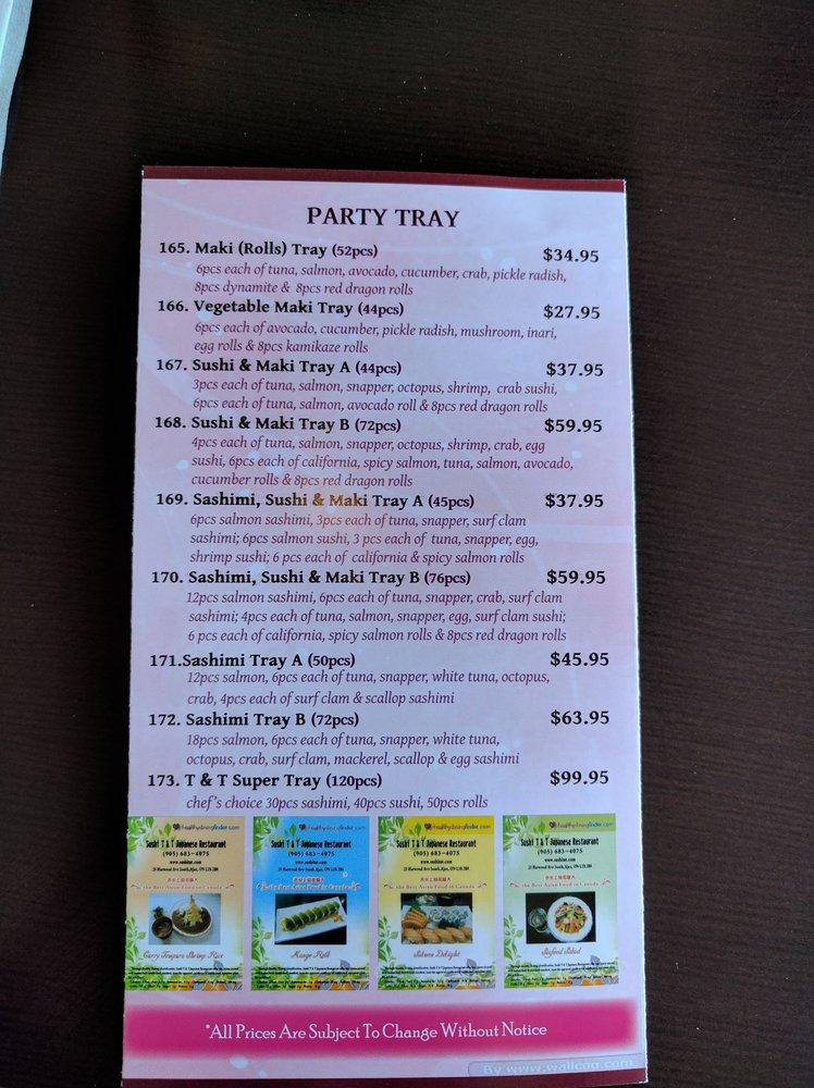 Menu at Sushi T&T restaurant, Ajax