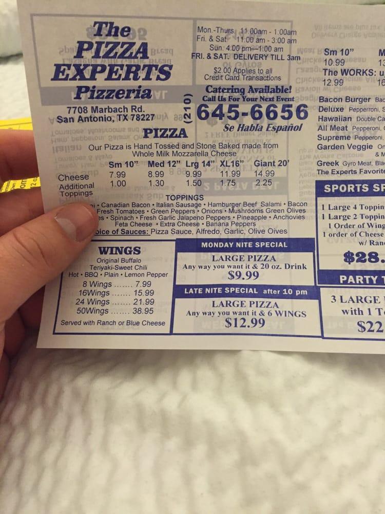Menu at The Pizza Experts Pizzeria, San Antonio, Marbach Rd