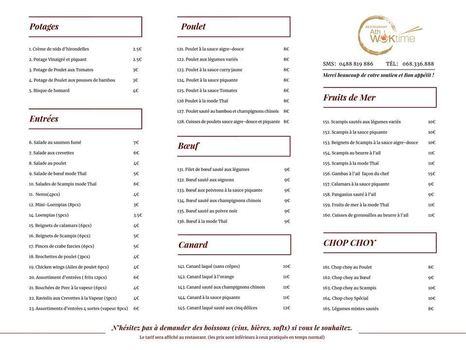 Menu at Ath Wok Time, Ath