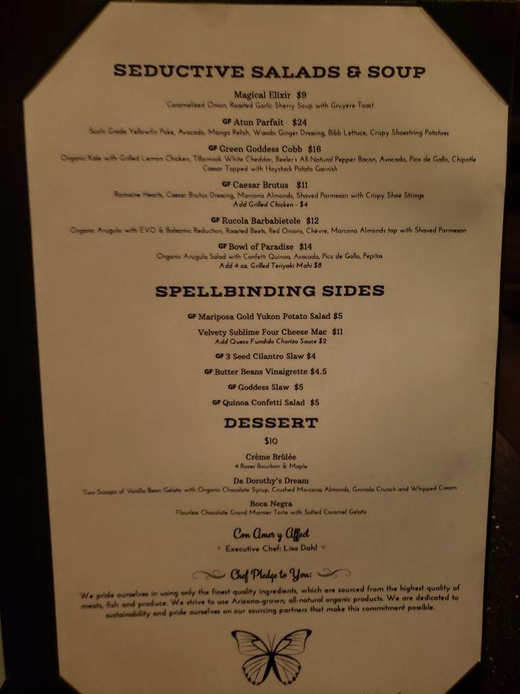 Menu at Butterfly Burger pub & bar, Sedona