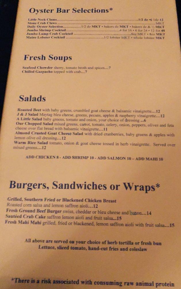 Menu at J&J Seafood Bar and Grill, Delray Beach