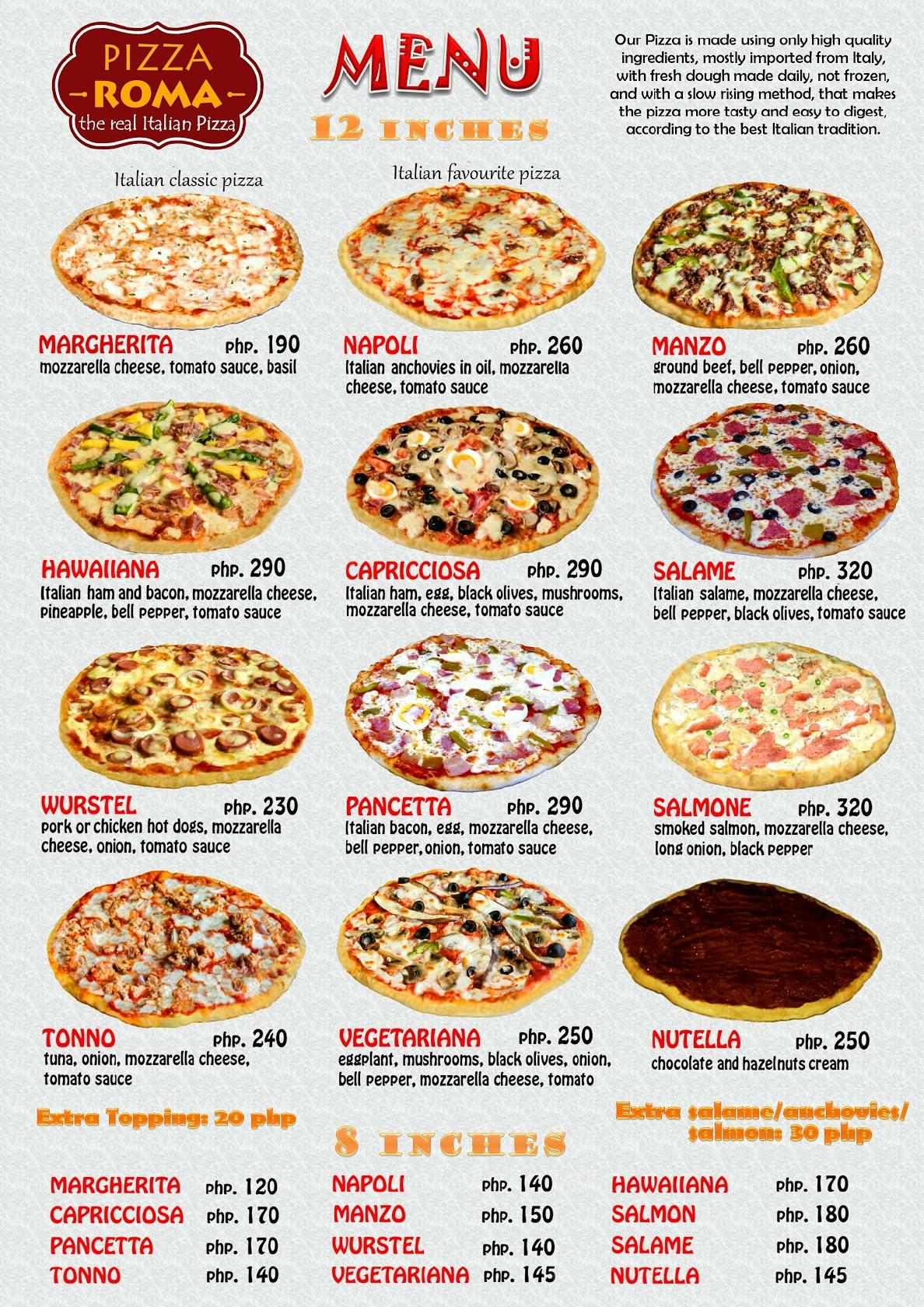 Menu at Pizza Roma restaurant, General Santos City, Phil-Am Ave