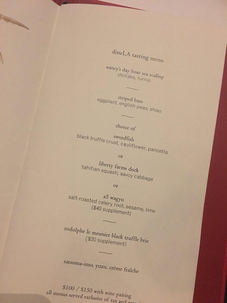 Menu at Providence restaurant, Los Angeles