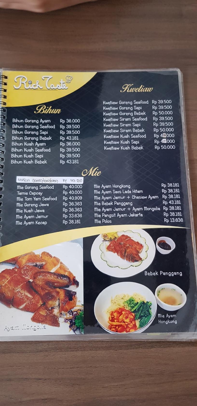 Menu at RICH TASTE restaurant, Makassar