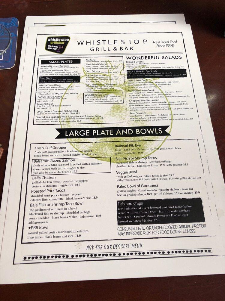 Menu at Whistle Stop Grill and Bar, Safety Harbor